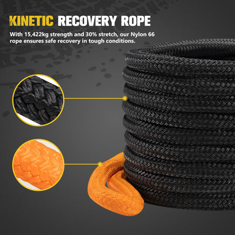 Bunker Indust Recovery Kit 4x4 Kinetic Rope Soft Shackles Winch Dampen ...
